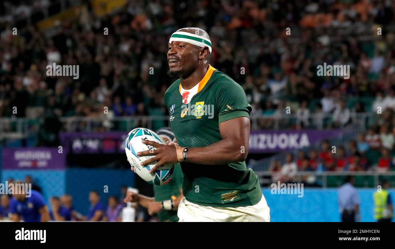 South Africa's Makazole Mapimpi runs in to score a try during the Rugby ...
