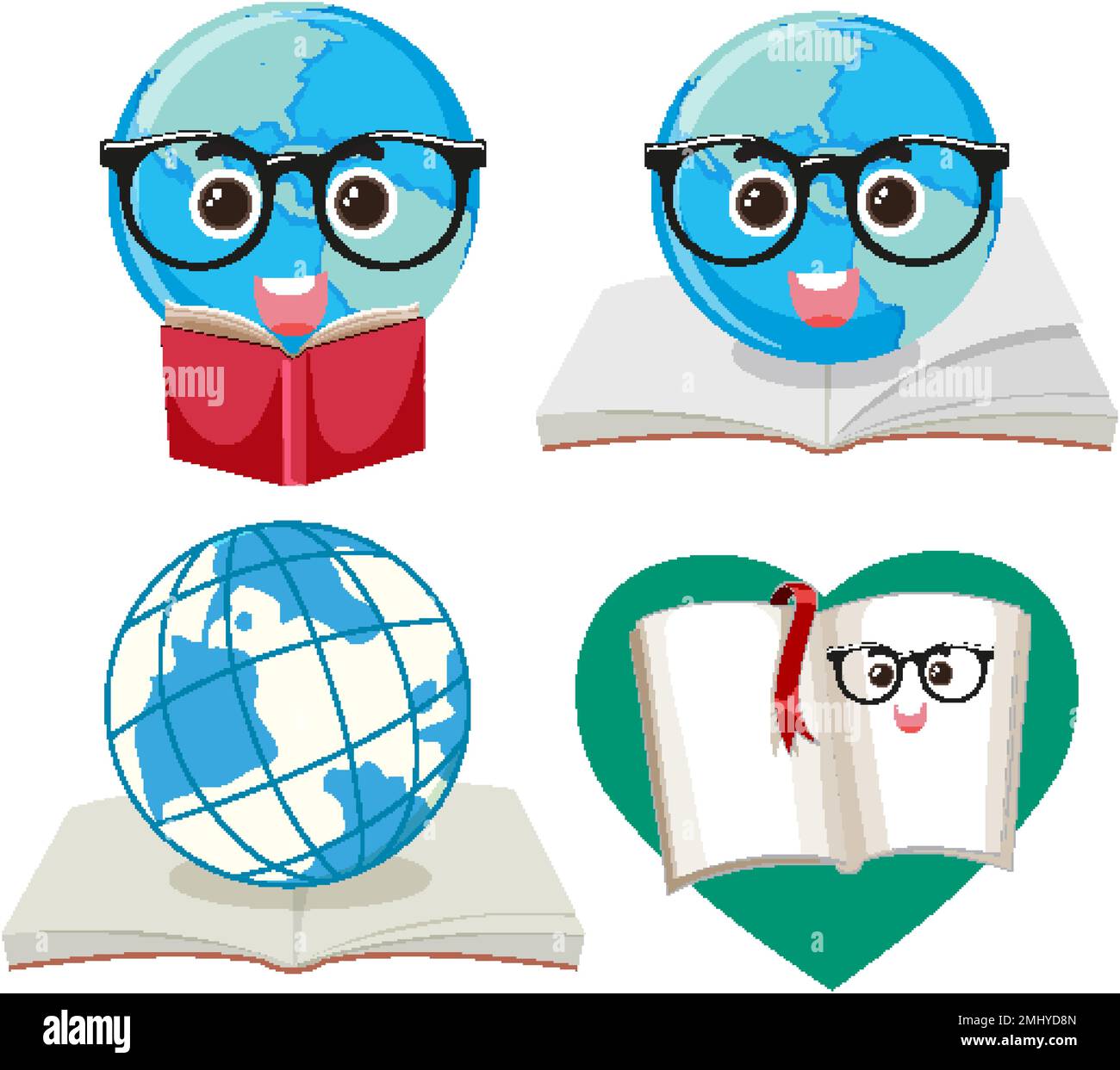 Cartoon earth globe cartoon characters set illustration Stock Vector ...