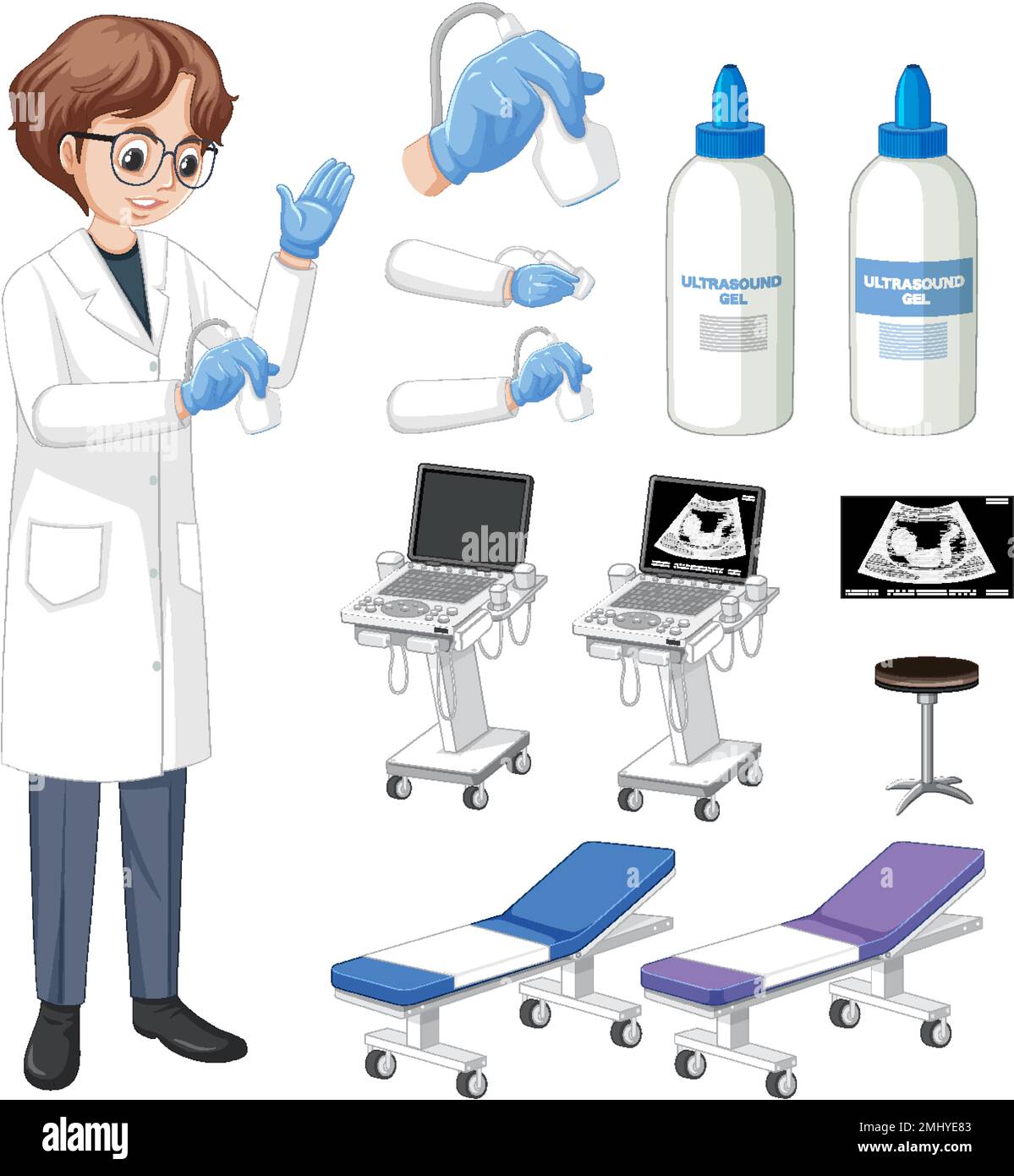 Set of medical instruments for pregnancy ultrasound illustration Stock ...