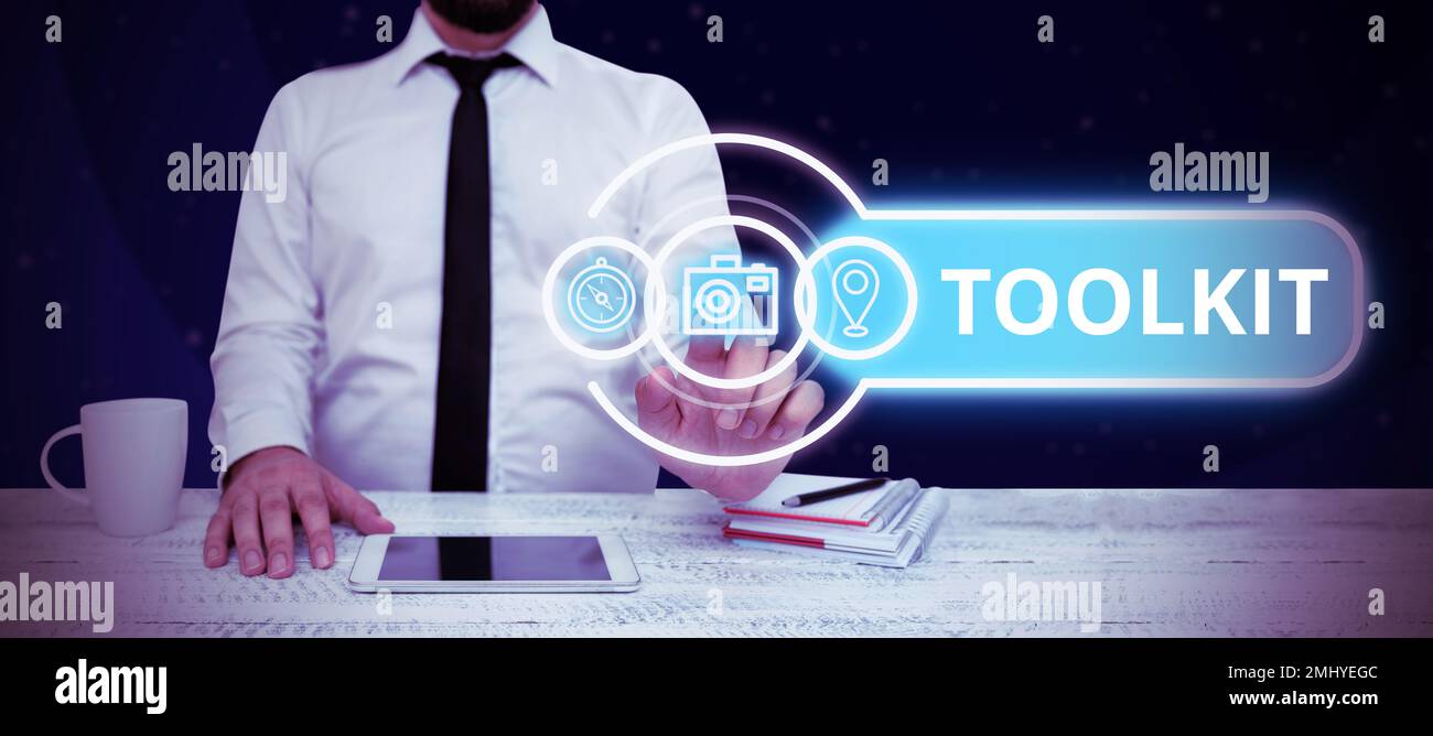 Writing Displaying Text Toolkit Business Overview Set Of Tools Kept In