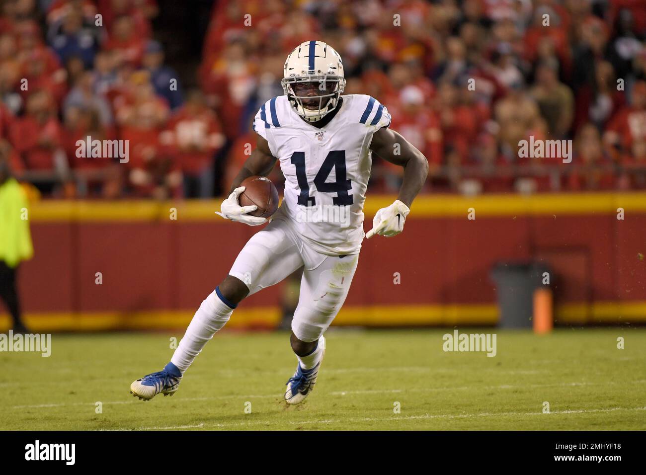 Indianapolis Colts wide receiver Zach Pascal (14) carries the ball ...