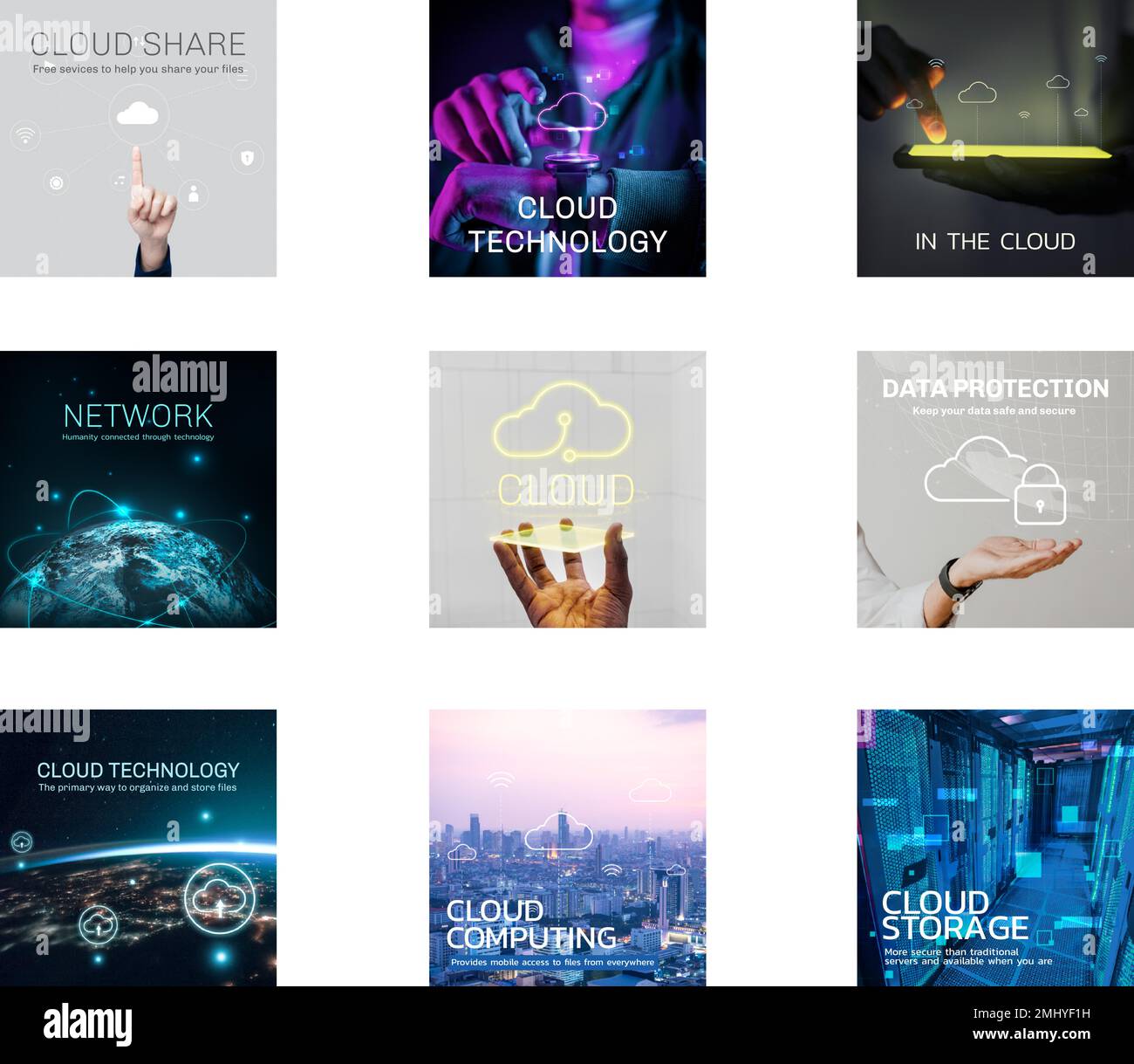 Cloud network editable template vector for social media post set Stock ...