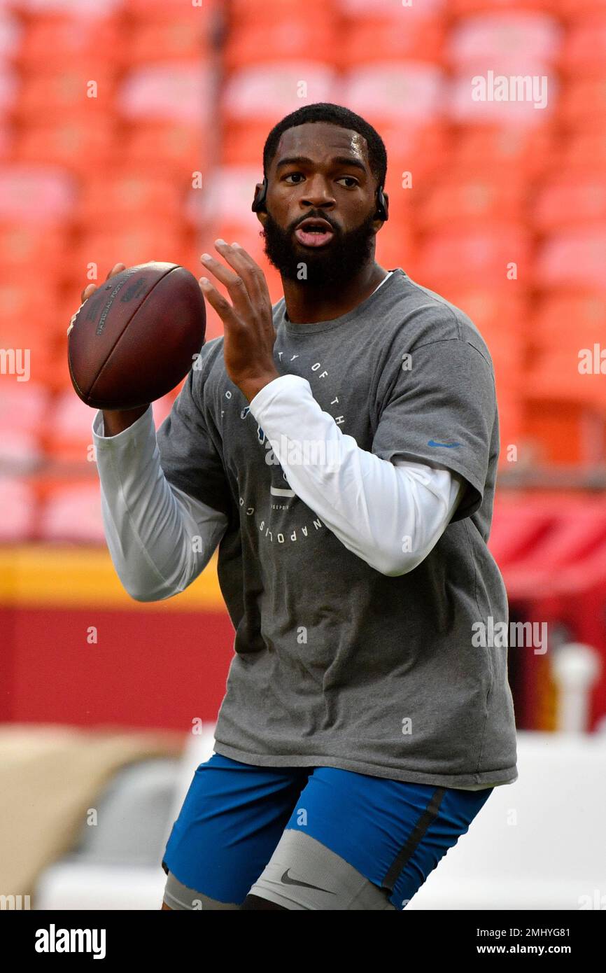 Indianapolis Colts quarterback Jacoby Brissett warms up before an NFL ...