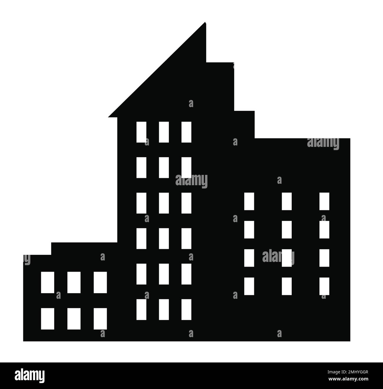This set of illustrations features a black skyscraper and low-rise ...