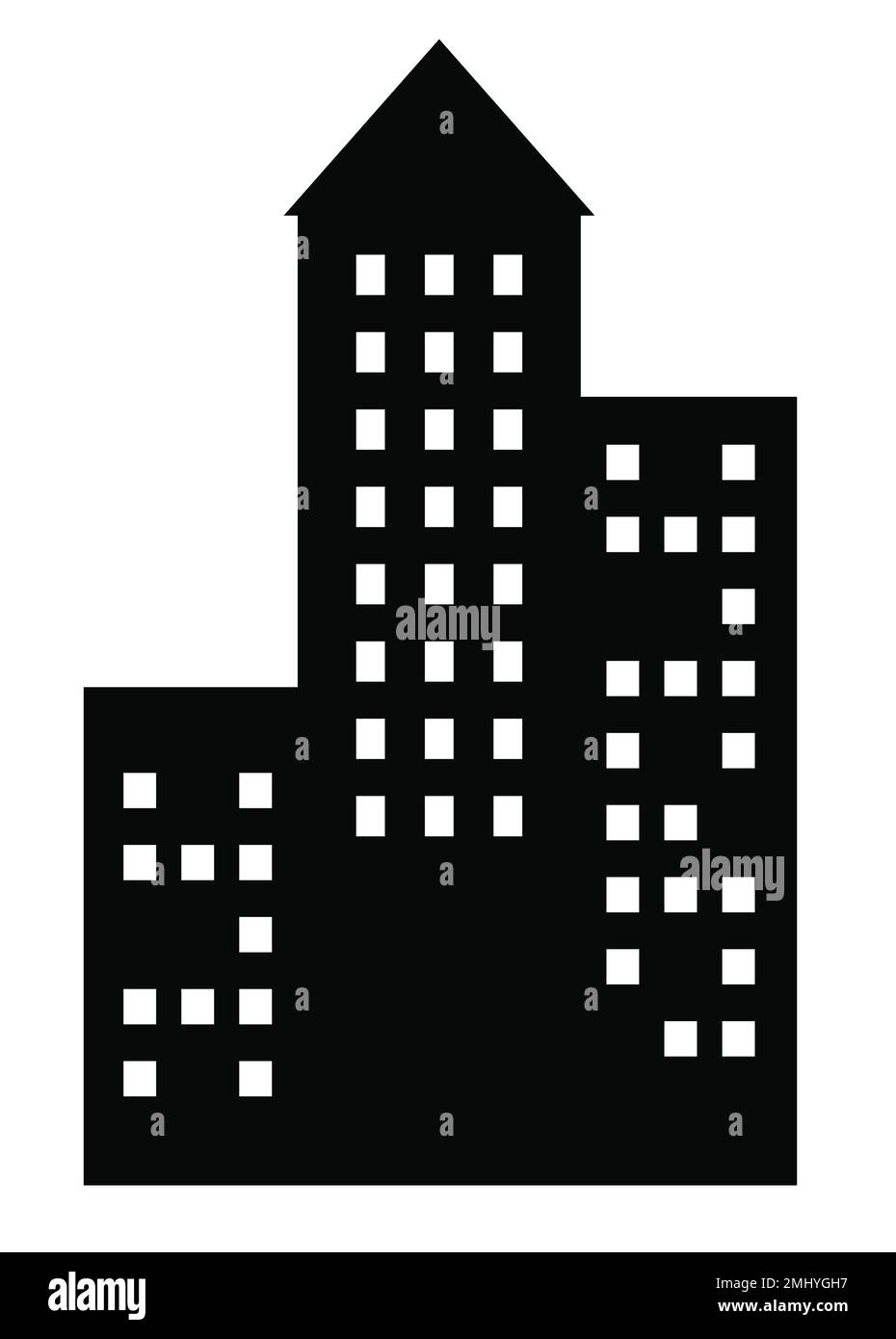 This set of illustrations features a black skyscraper and low-rise ...