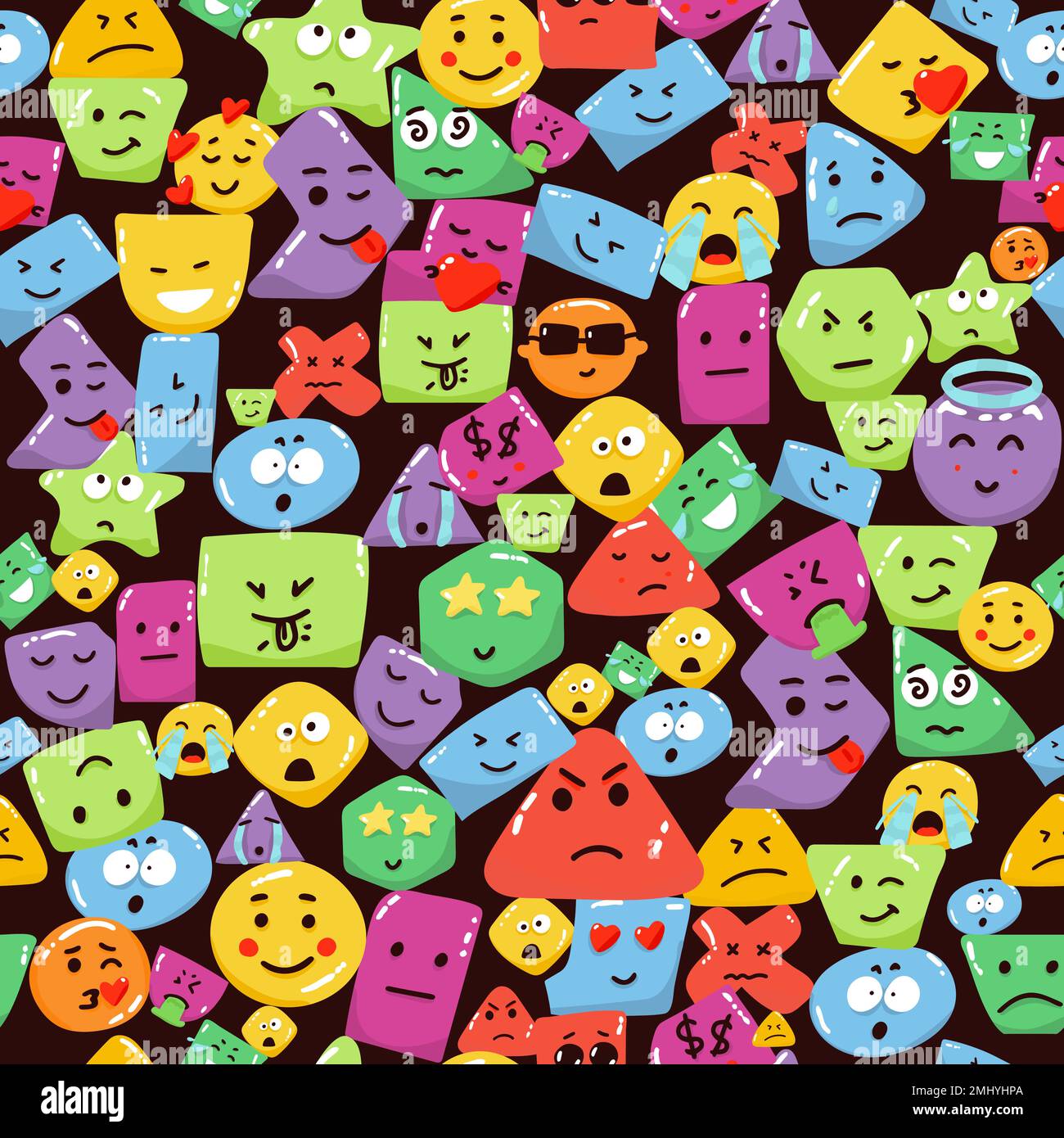 Seamless colorful Abstract background with emoji and abstract geometric ...