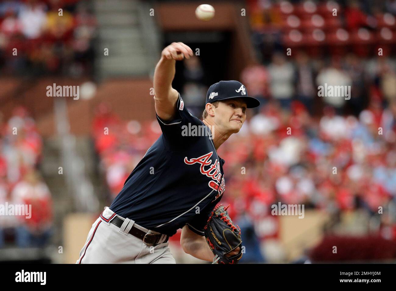 Atlanta Braves starting pitcher Mike Soroka throws during the first ...