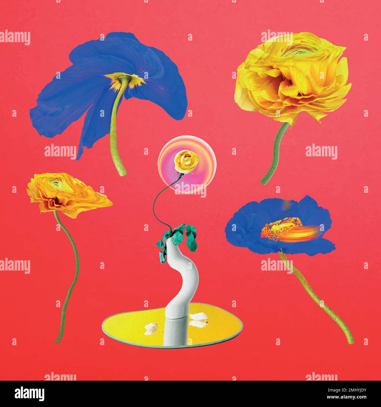 Flowers stickers vector psychedelic colorful abstract art set Stock ...