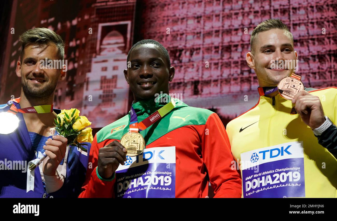 From left, silver medalist Magnus Kirt, of Estonia, gold medalist ...