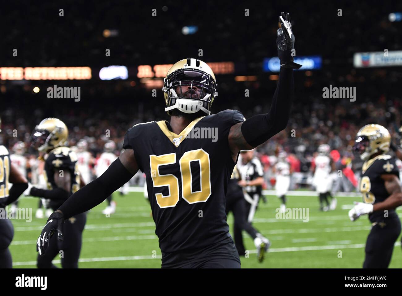 New Orleans Saints linebacker Ray-Ray Armstrong (50) reacts after a ...