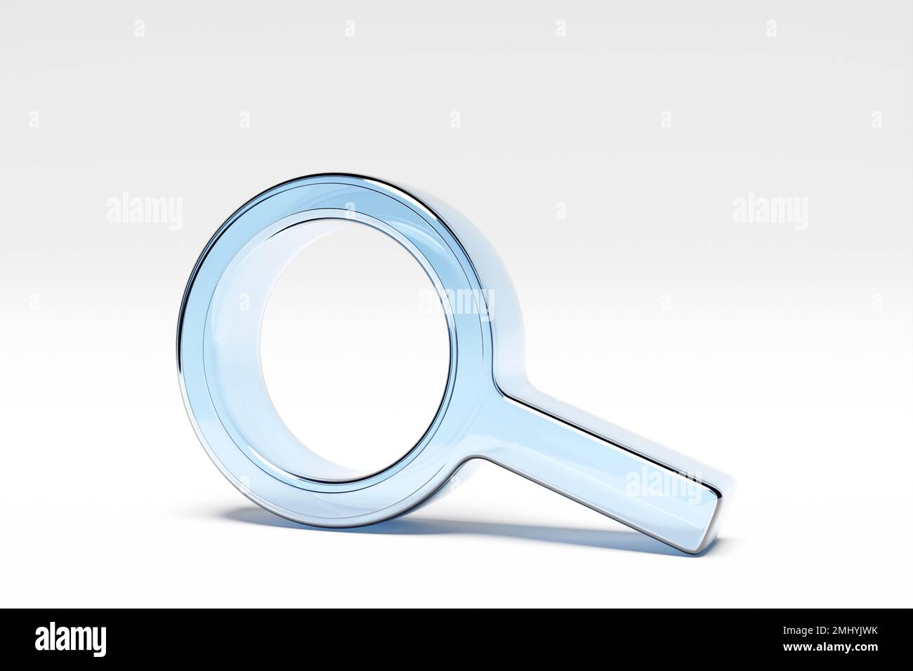 3D illustration of a blue transparent magnifying glass with shadow on ...