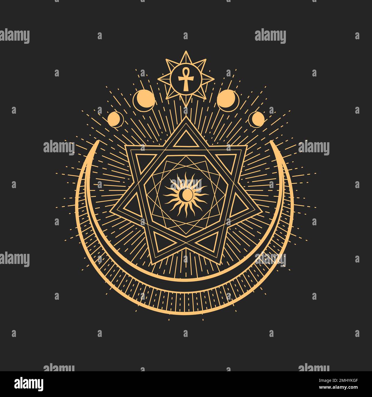 Esoteric Occult Symbol Vector Magic Tarot Sign With Crescent Ankh