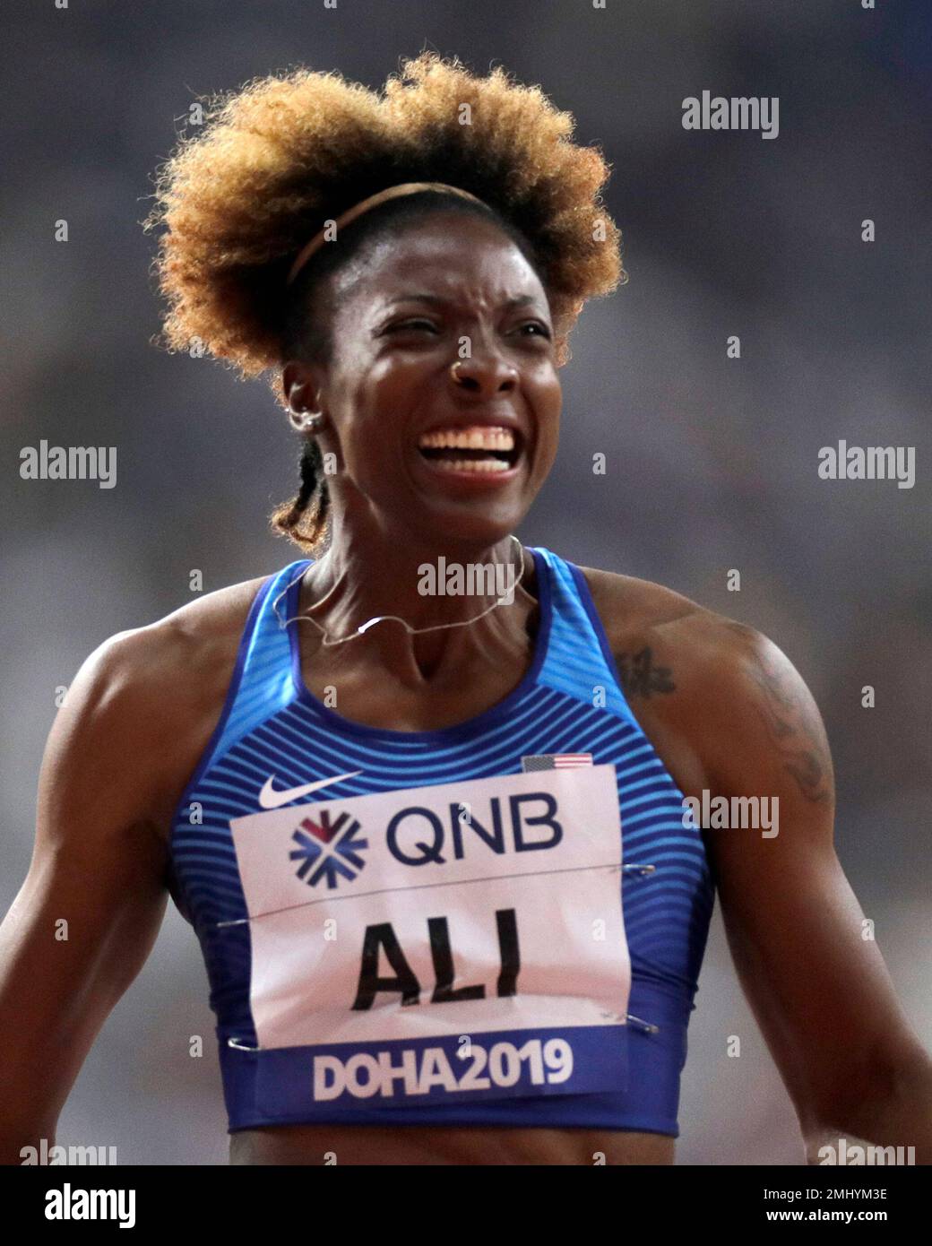 Nia Ali Of The United States Celebrates Winning The Gold Medal In The
