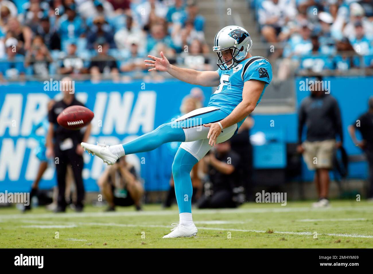 Carolina Panthers punter Michael Palardy (5) kicks against the ...