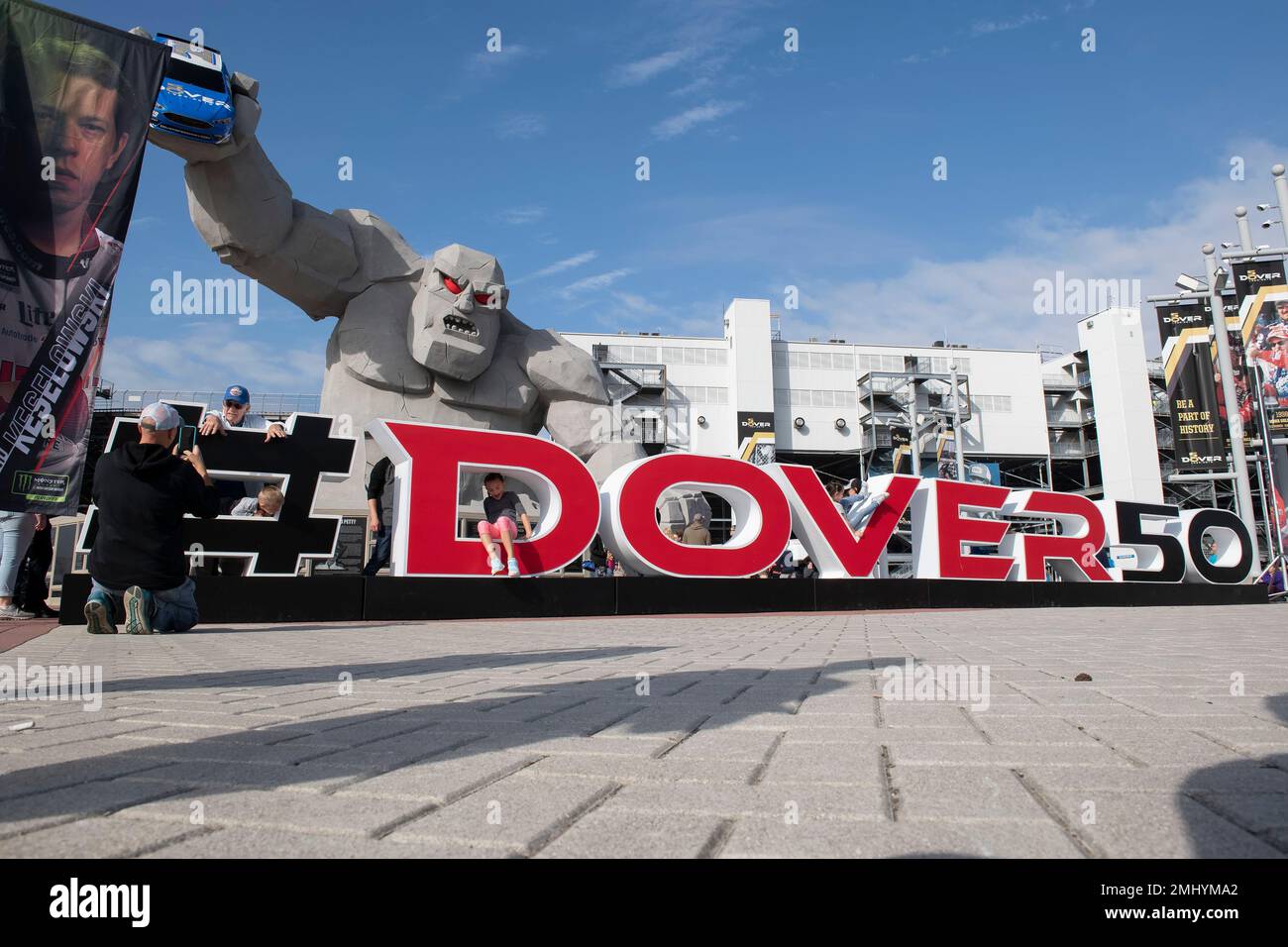 NASCAR fans take photos in front of Miles the Monster before the ...