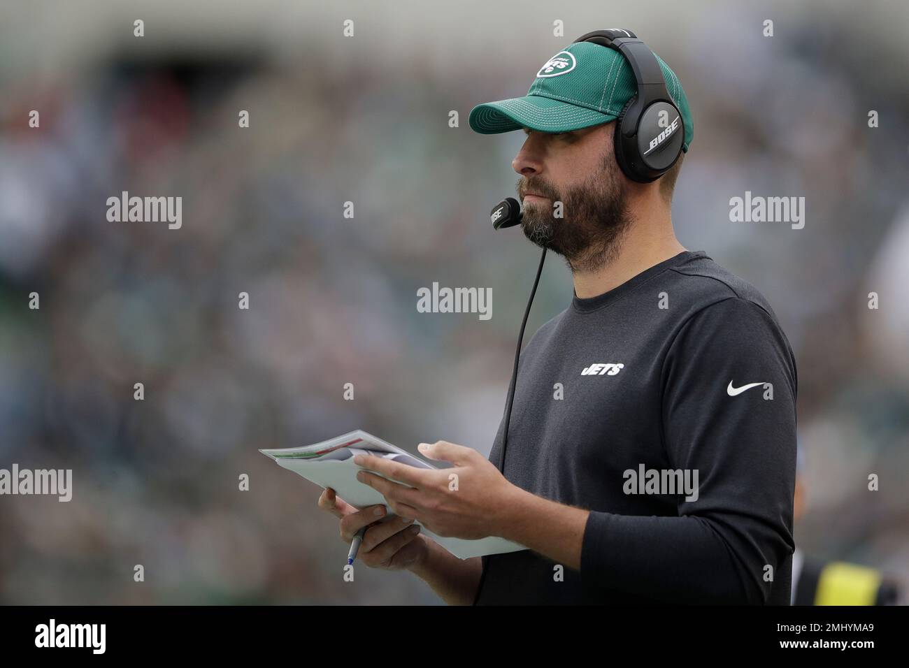 New York Jets' Adam Gase looks on from the sidelines during the first ...