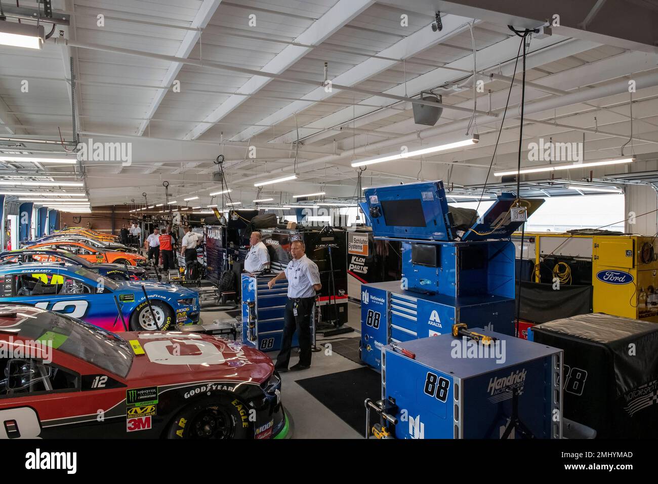 The newly redesigned garage area is viewed before the Drydene 400 ...