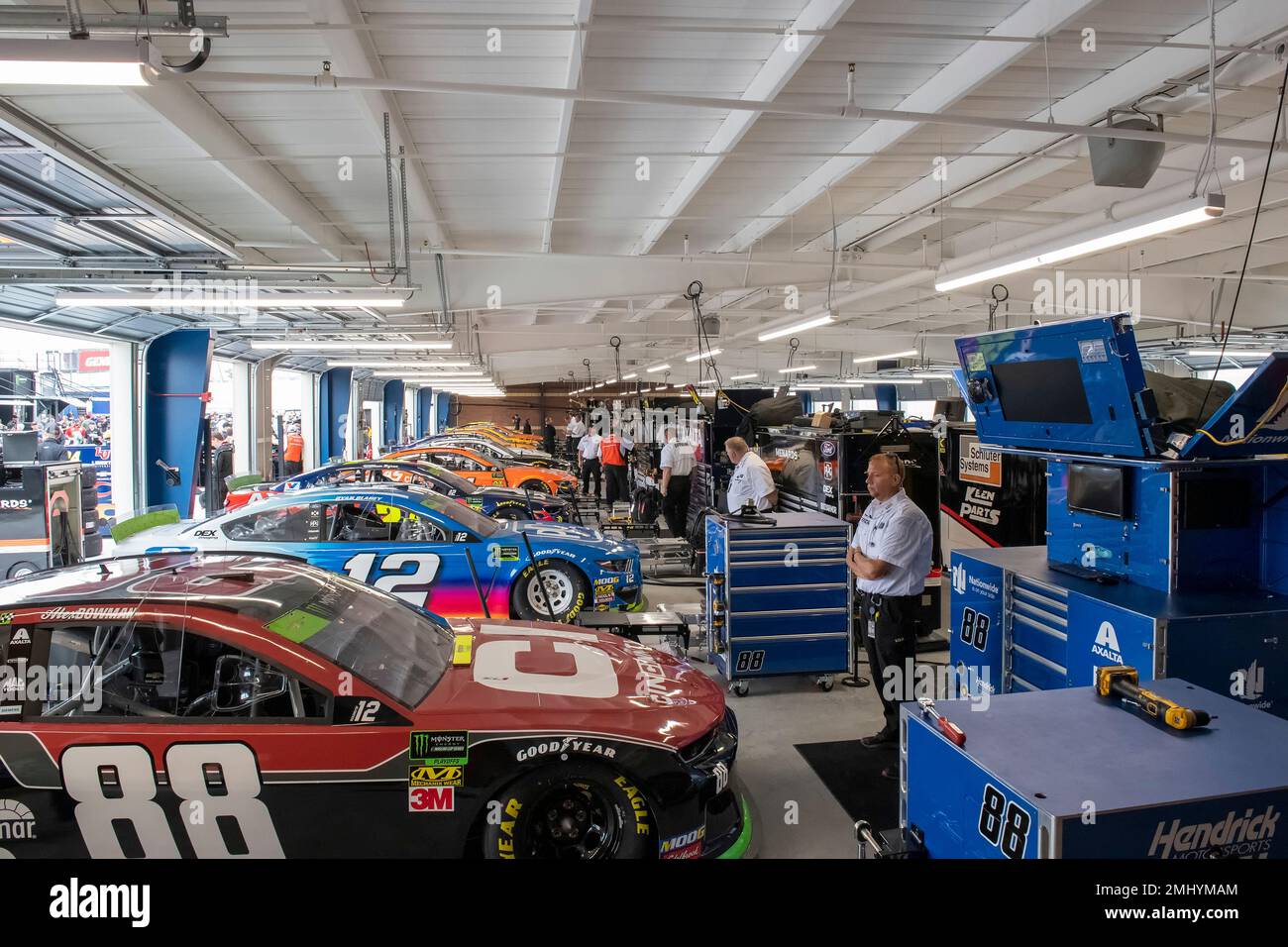 The newly redesigned garage area is viewed before the Drydene 400 ...