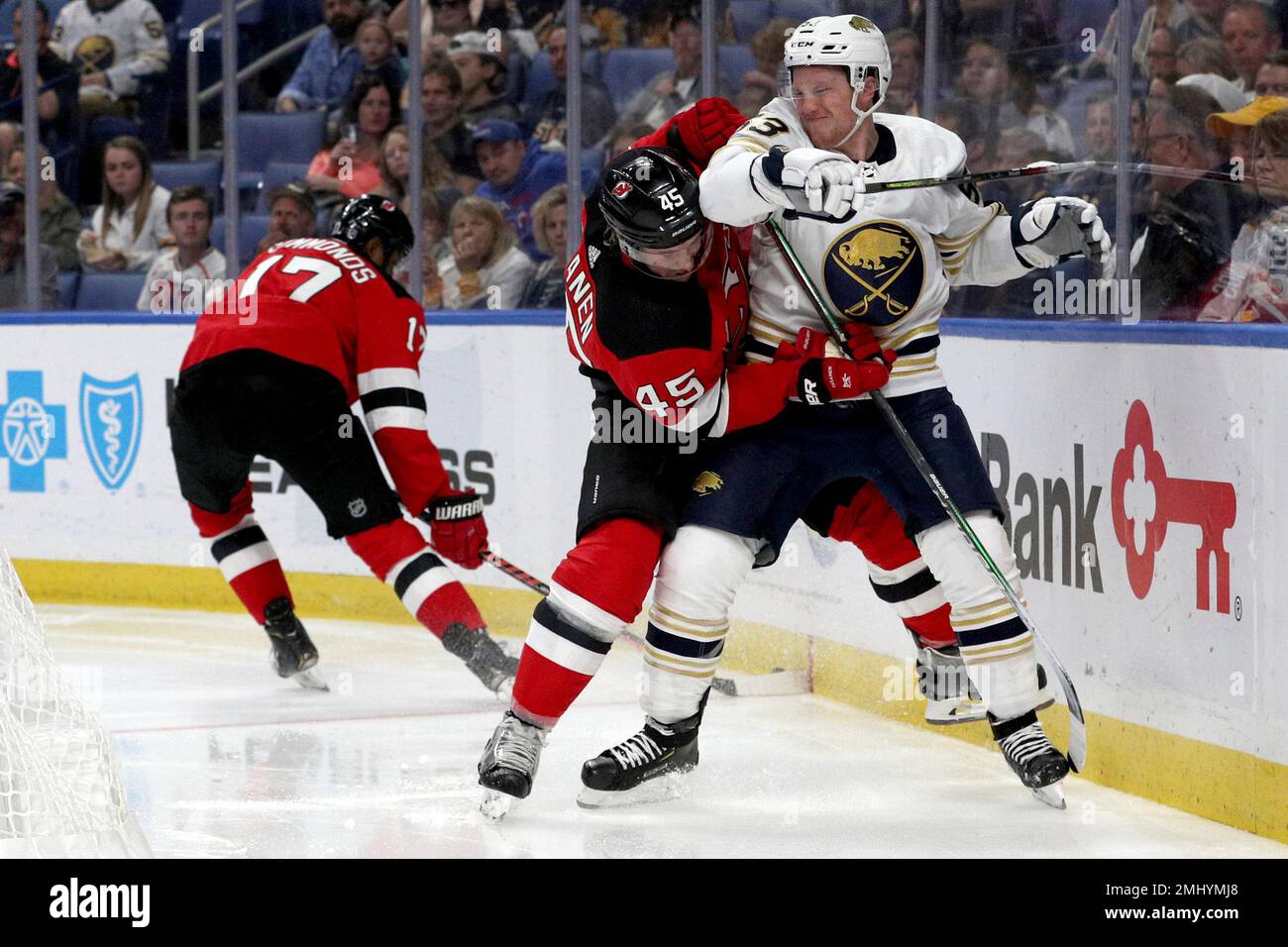 New Jersey Devils defenseman Sami Vatanen (45) and Buffalo Sabres left ...