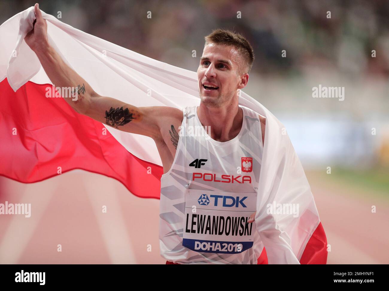 Marcin Lewandowski, of Poland celebrates after taking the bronze medal ...