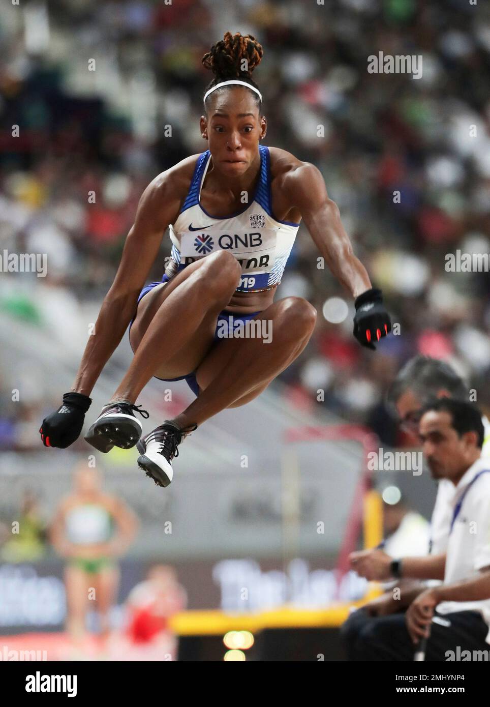 Shara Proctor, of Great Britain, competes in the women's long jump ...