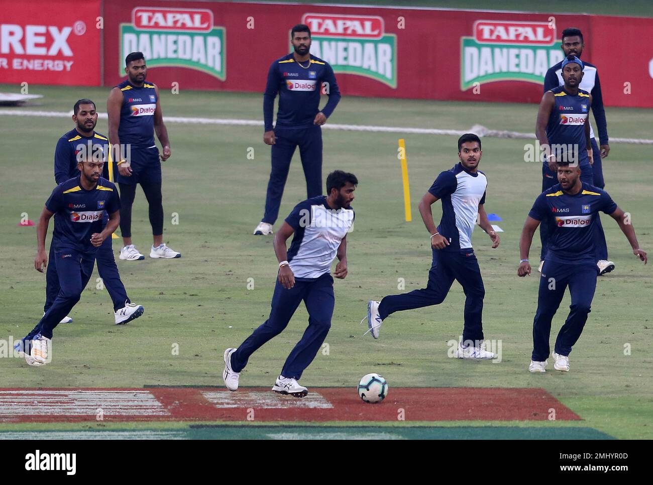 Sri Lankan cricket team players attend a practice session at Gaddafi ...