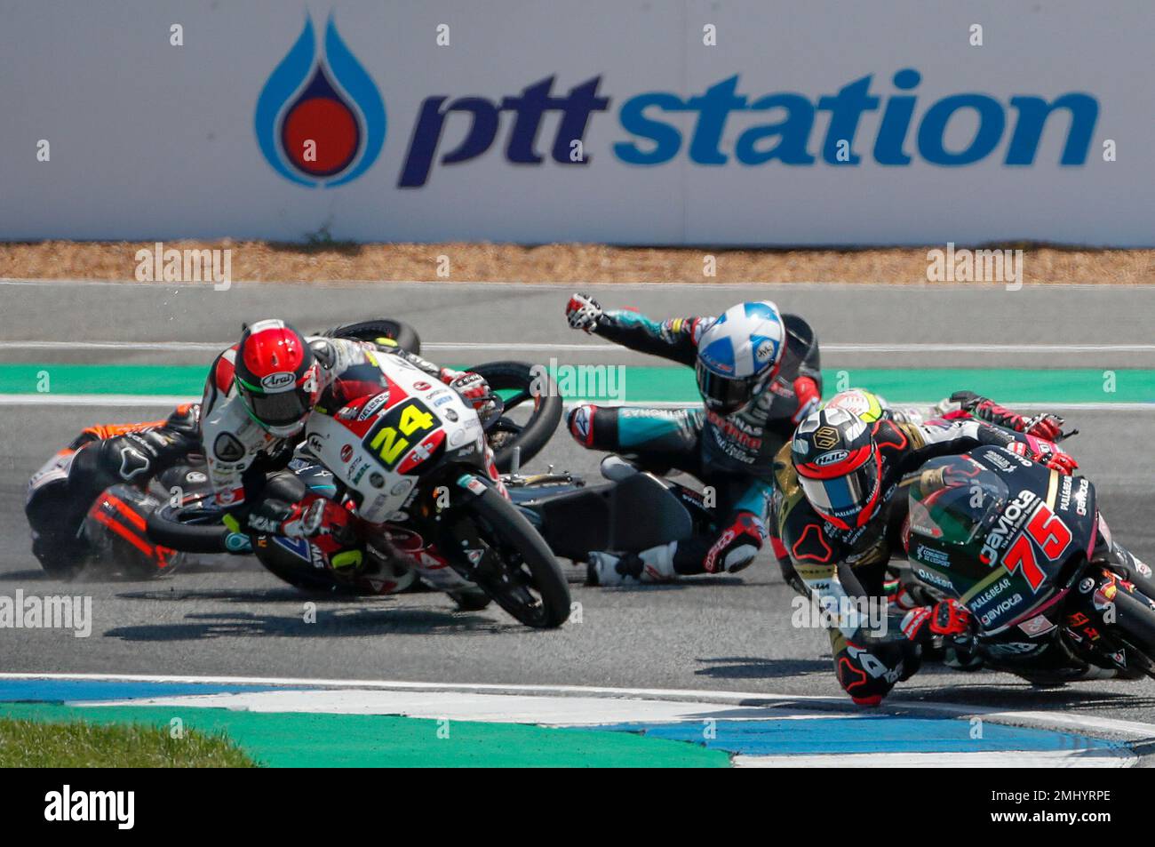Britain's rider John Mcphee of the Petronas Sprinta Racing Team, center ...