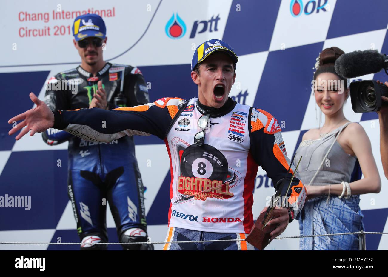 Spain's rider Marc Marquez of the Repsol Honda Team celebrates after ...