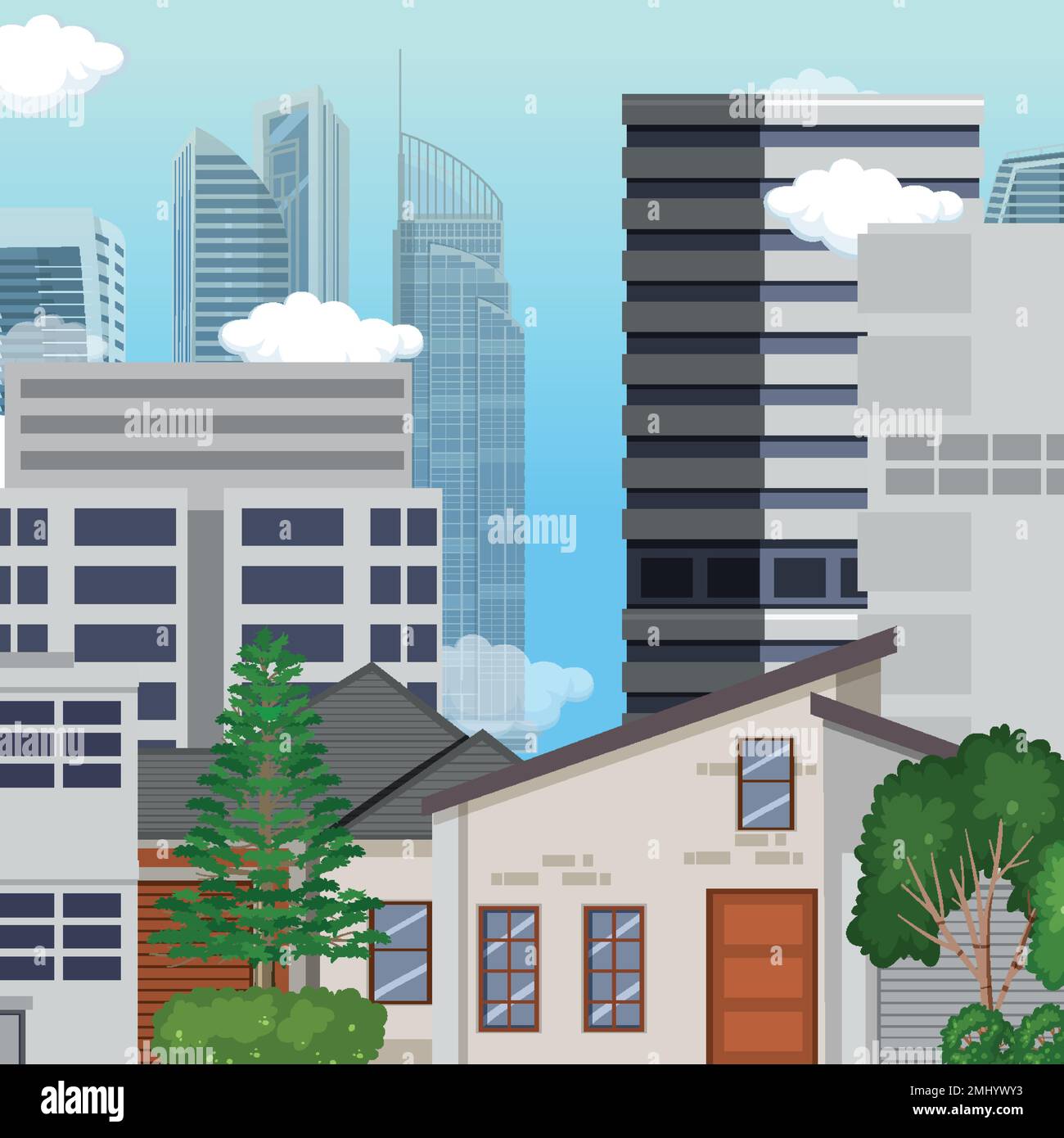 Urban landscape with high skyscrapers background illustration Stock ...