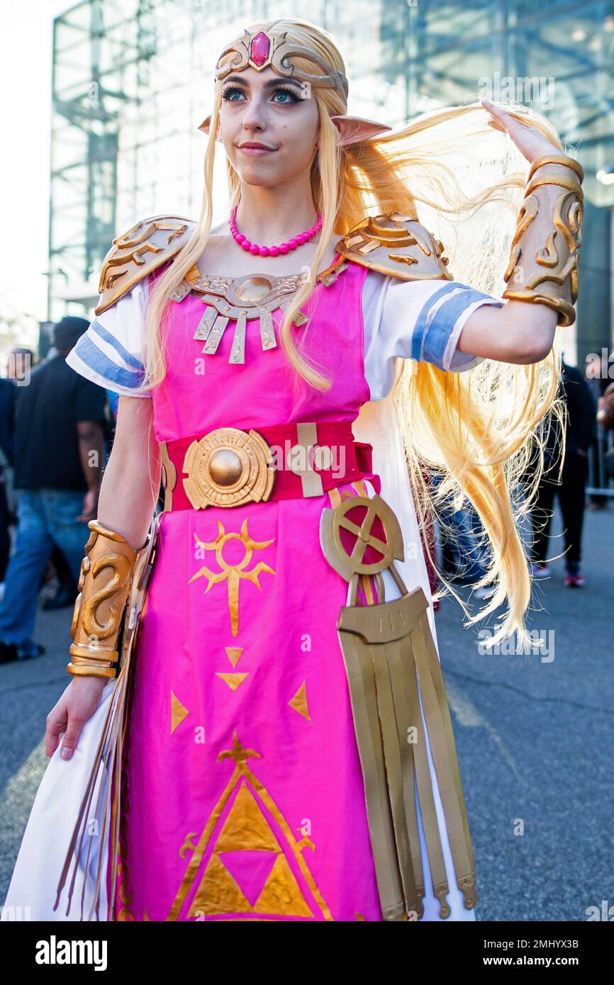 An attendee dressed as Princess Zelda poses during New York Comic Con ...