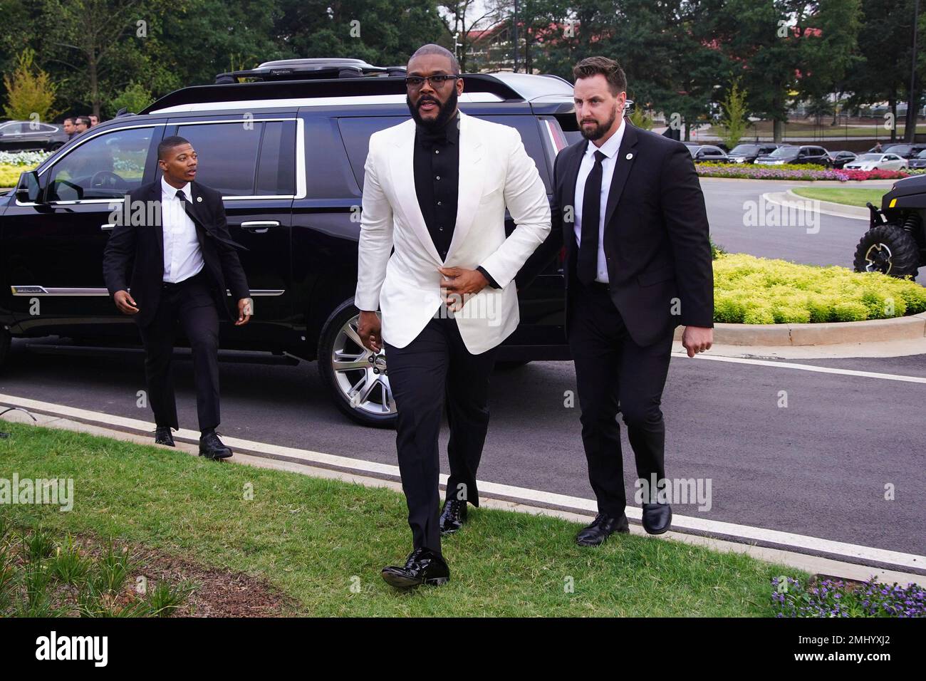 Tyler Perry arrives at the grand opening of Tyler Perry Studios on ...