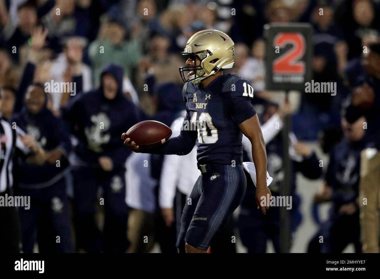 Navy quarterback Malcolm Perry reacts after scoring a touchdown during ...