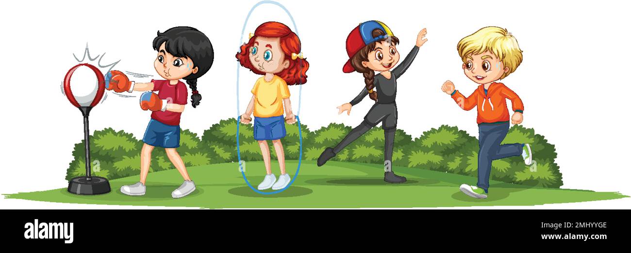 Happy children playing different sports illustration Stock Vector Image ...