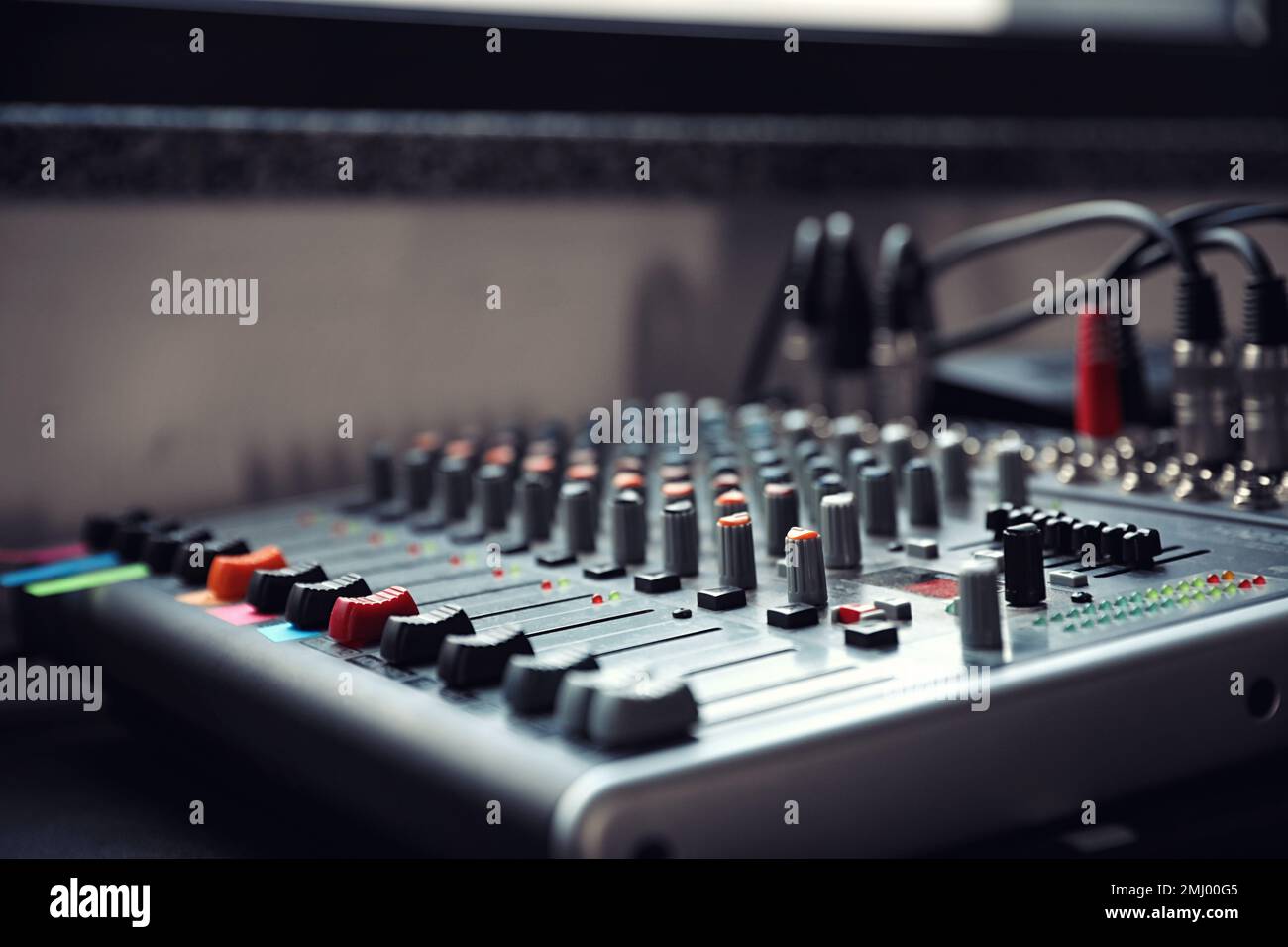 Modern audio mixing console, closeup. Music equipment Stock Photo - Alamy
