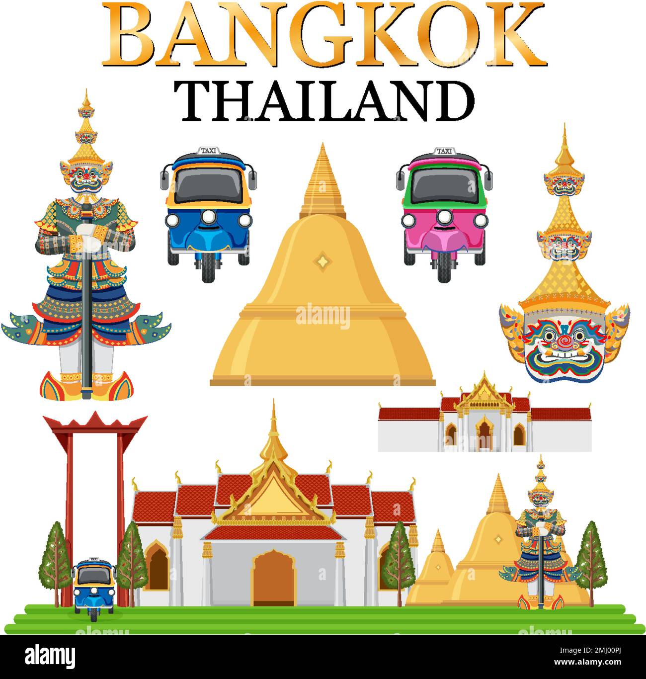 Set of elements about thailand tourist attraction illustration Stock ...