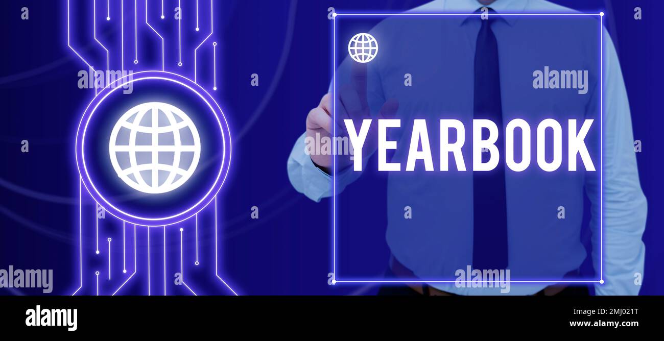 Hand writing sign Yearbook. Business idea publication compiled by ...