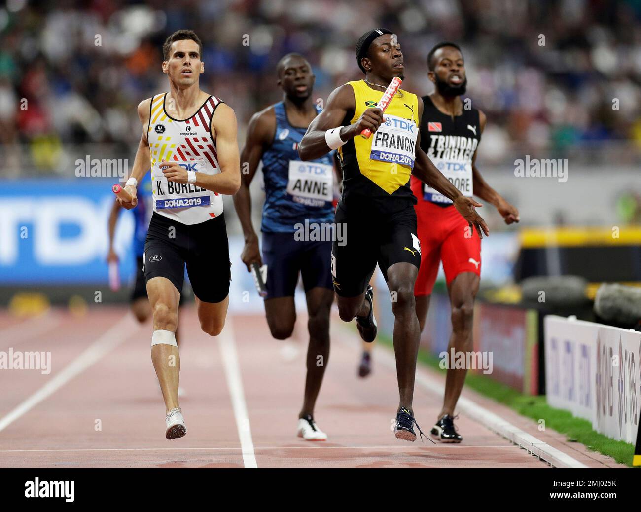 Belgium's Kevin Borlee, left, and Jamaica's Javon Francis race to the ...