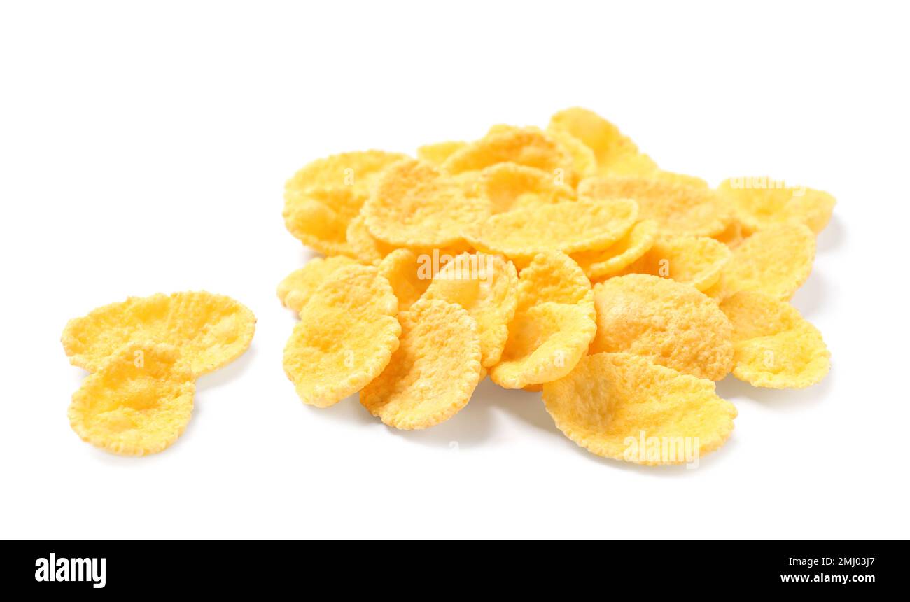 Tasty crispy corn flakes isolated on white Stock Photo - Alamy