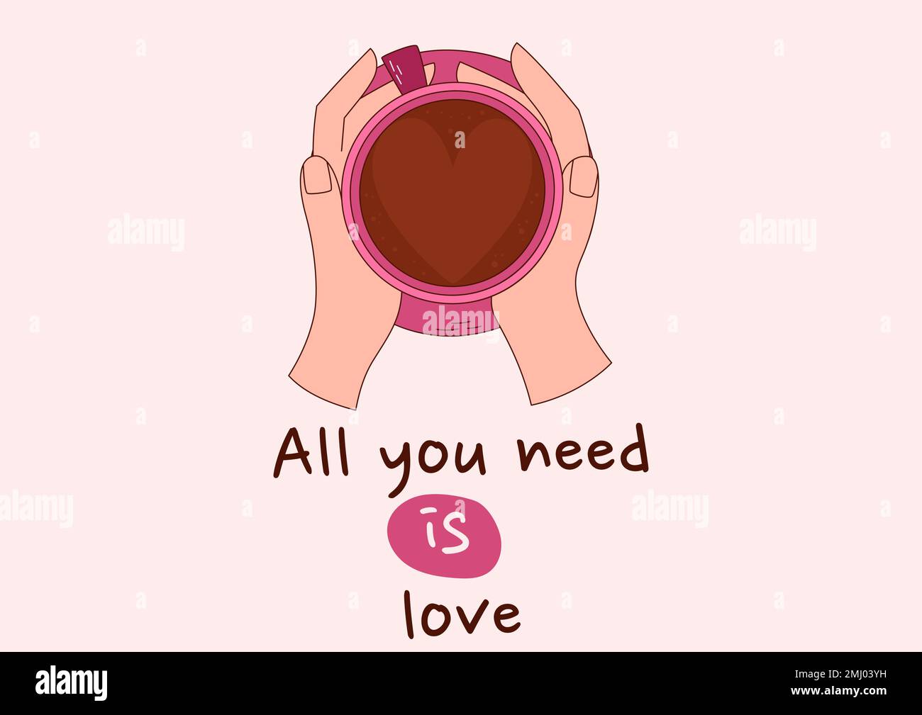 Valentine's Day greeting card with a hand and cup of coffee. Vector ...