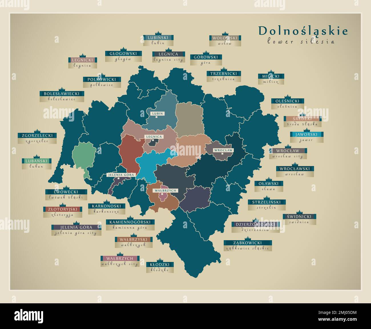 Modern Map - Dolnoslaskie (lower silesia) with counties and cities ...