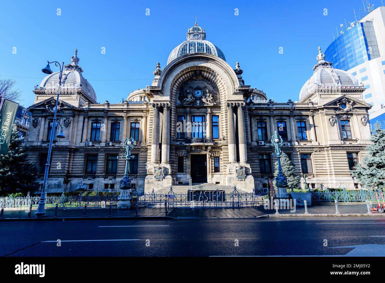 Bucharest, Romania, 2 January 2022: The beautiful facade of the Cec ...