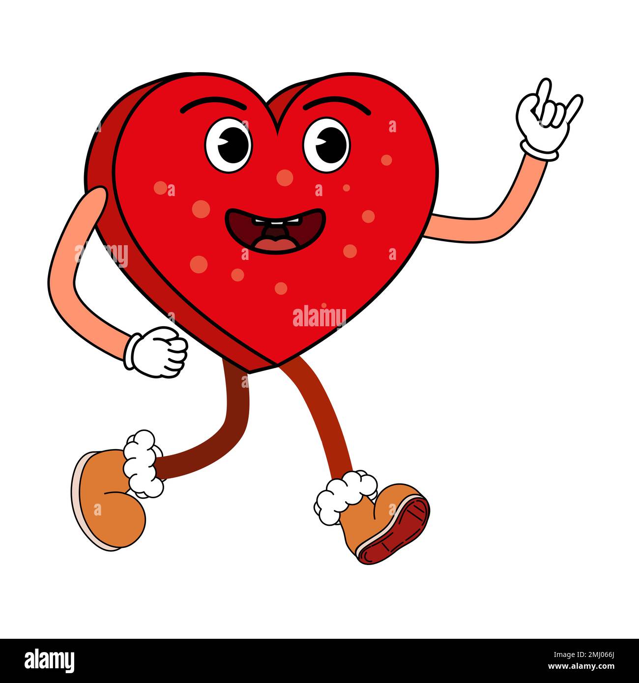 Groovy Valentine Day heart character icon sticker set trendy vintage ...