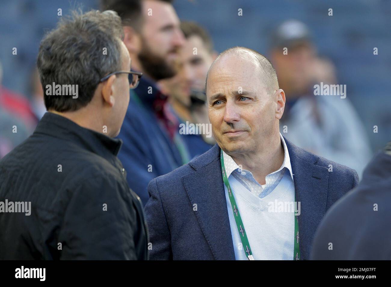 New York Yankees general manager Brian Cashman watches batting practice ...