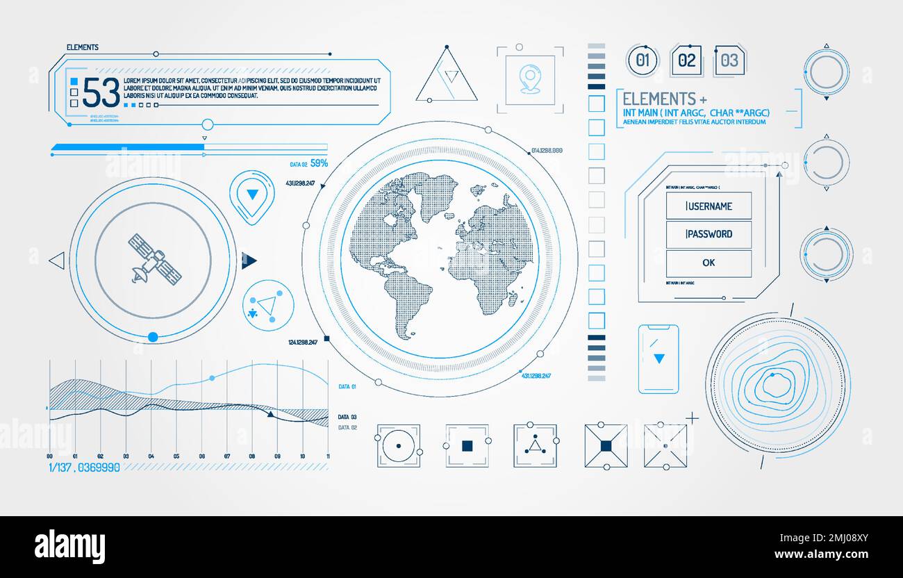 Set of infographic elements about satellite and data input Stock Vector ...