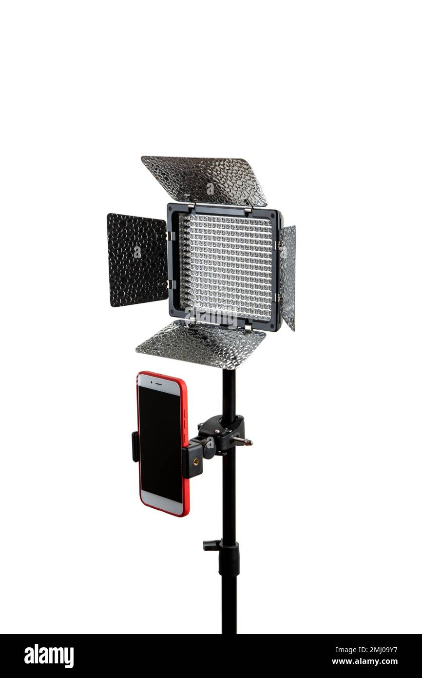 Photo and video lamp isolate on white background. LED lamp with special ...