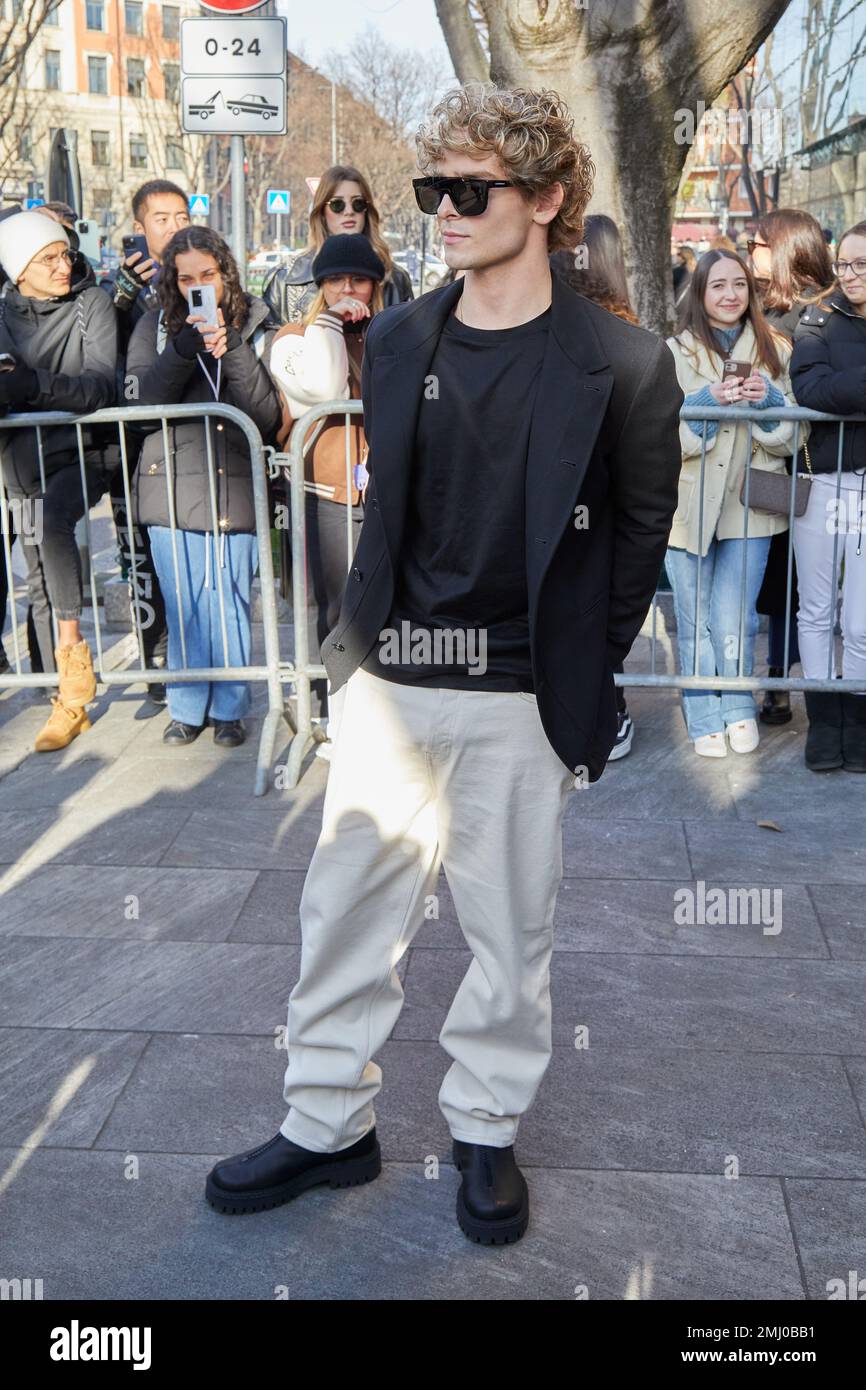 MILAN, ITALY - JANUARY 14, 2023: Josh Beauchamp before Emporio Armani ...