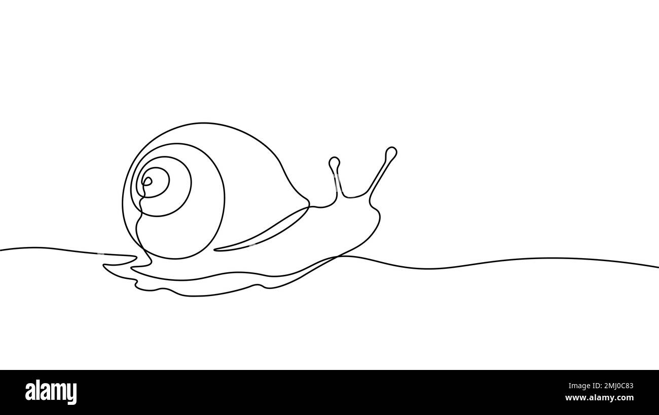One continuous line art snail symbol. Sketch black drawing animal slow ...