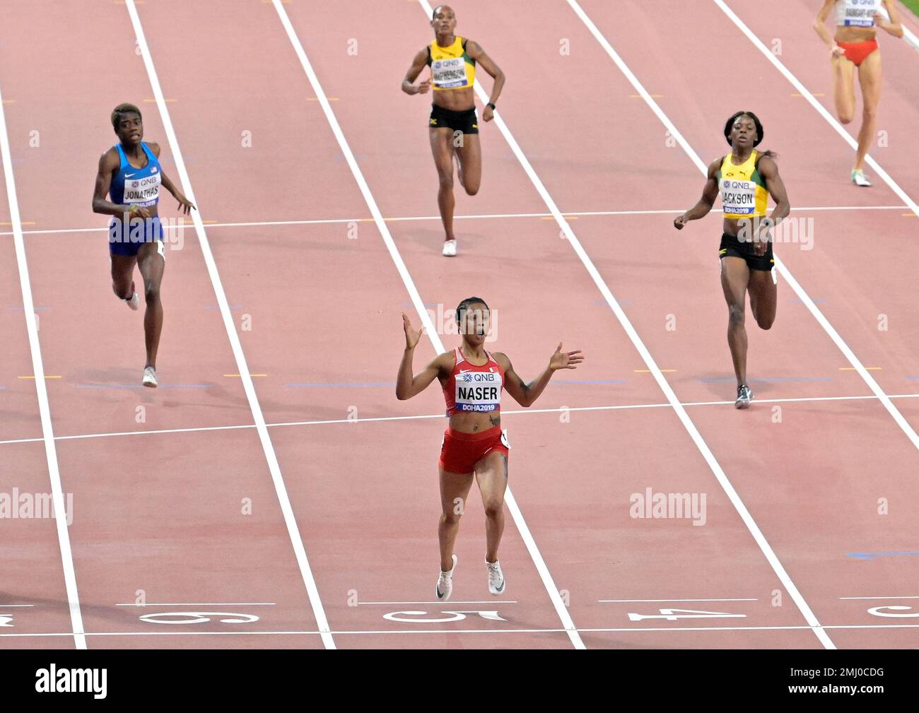 Salwa Eid Naser, of Bahrain, wins gold in the women's 400 meter final ...
