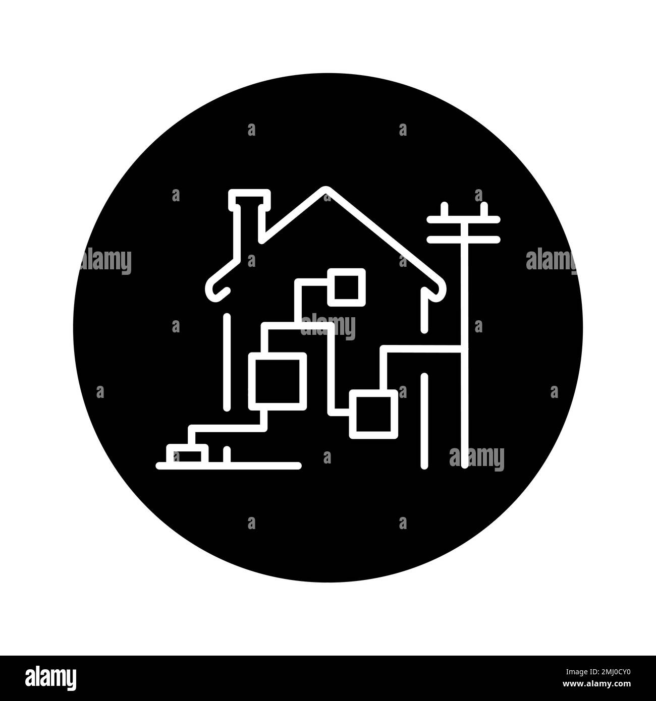 Engineering communications in private house black line icon. Building ...