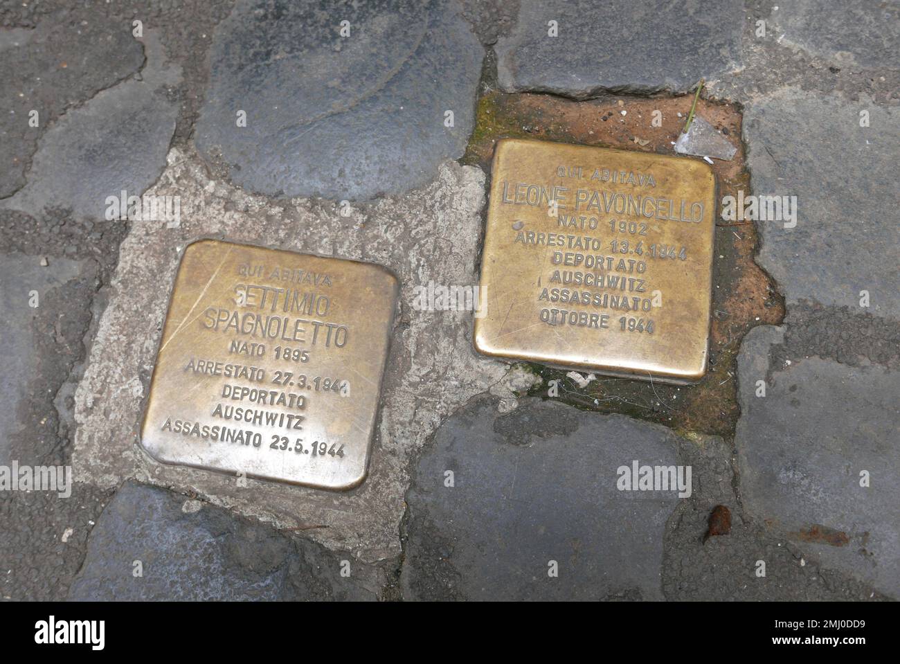 Rome, Italy. 27th Jan, 2023. Brass cobblestones in memory of deported ...